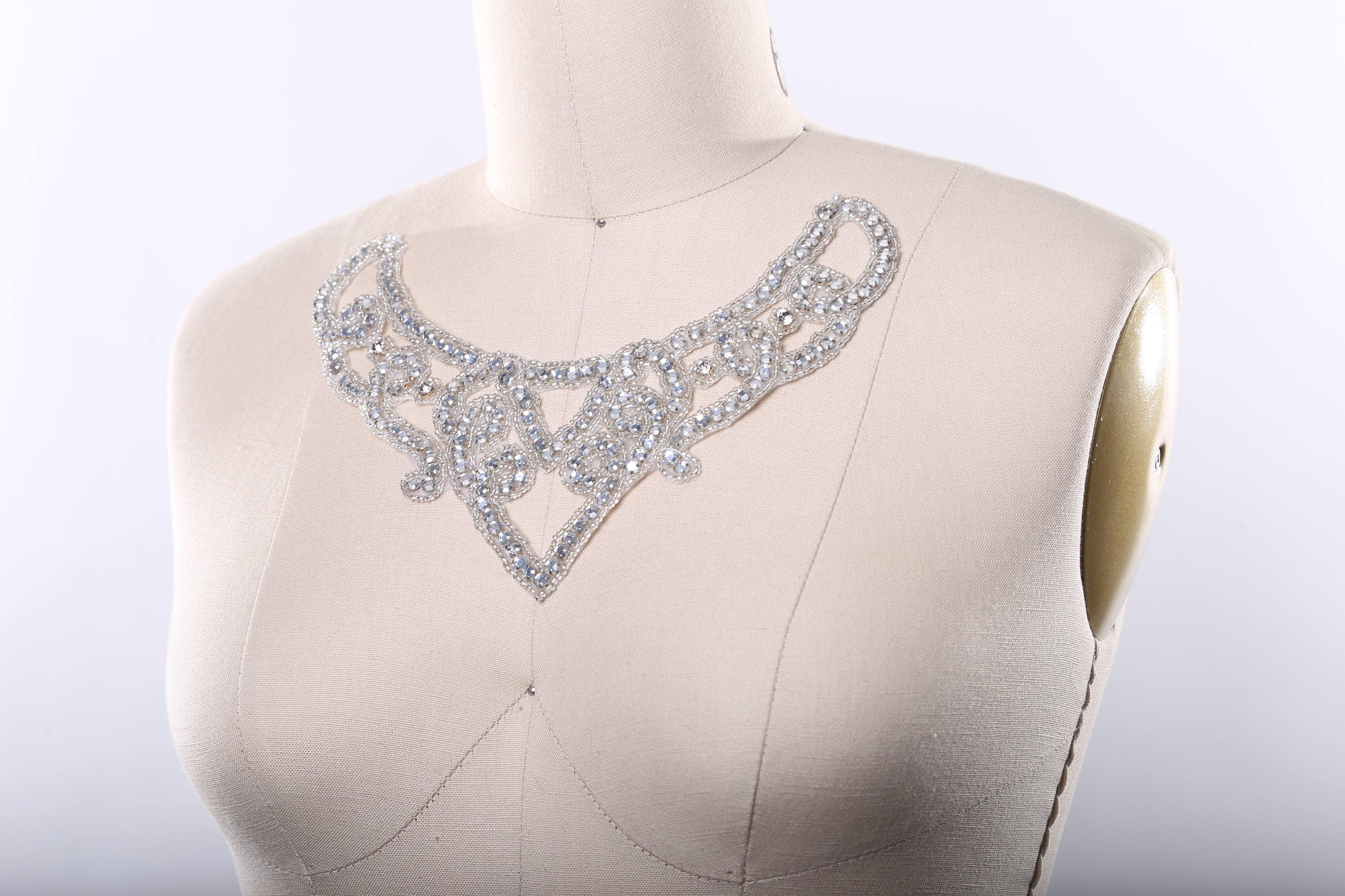 Silver Applique Neckline Silver Beads and Acrylic V Shaped | Etsy