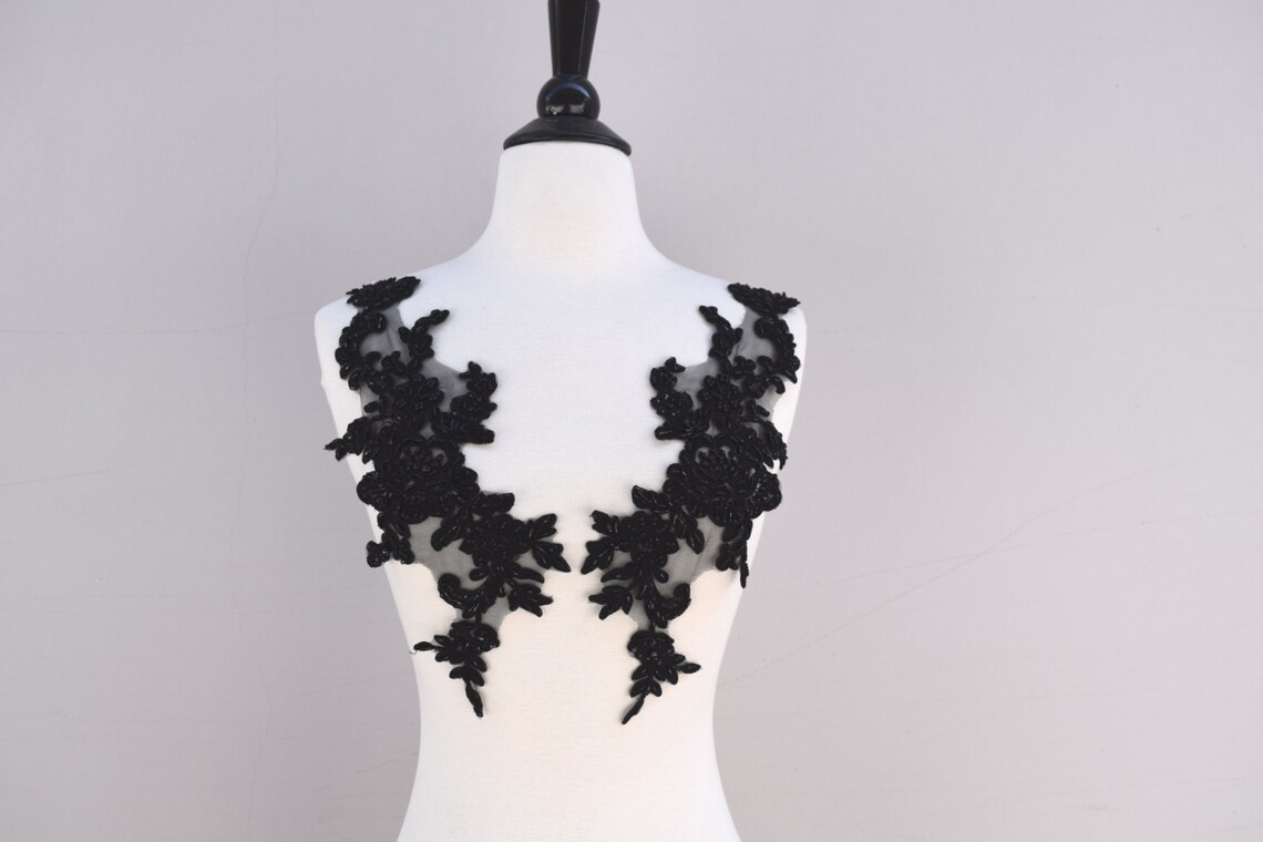 Black Beaded Applique Pair of Oversized Black Beaded Applique | Etsy