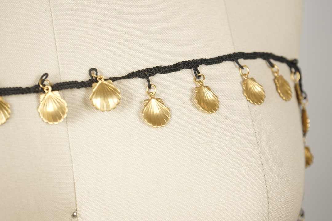 Gold Sea Shell Trim/ Black Trim With Dangling Gold Sea Shells/ Perfect ...