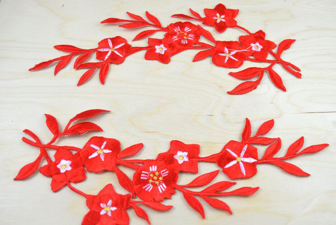 Red Flower Patch Iron on Flower Patch 2 Red Embroidery Flower - Etsy