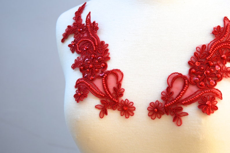 Red Applique Red Beaded Lace Applique. Simply Classic Red | Etsy