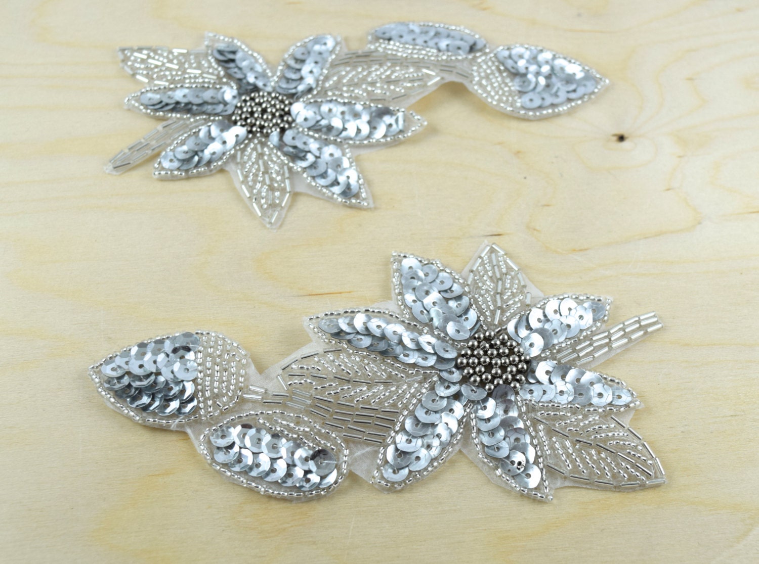 Silver Flower Applique Sequins and Bead. Flower Patch. Iron | Etsy