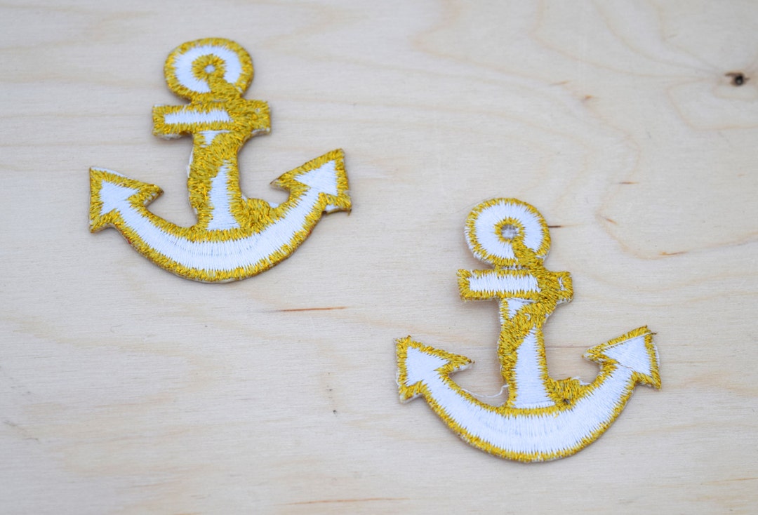 Anchor Patch White and Metallic Gold 2 Pieces Anchor Small Sized ...