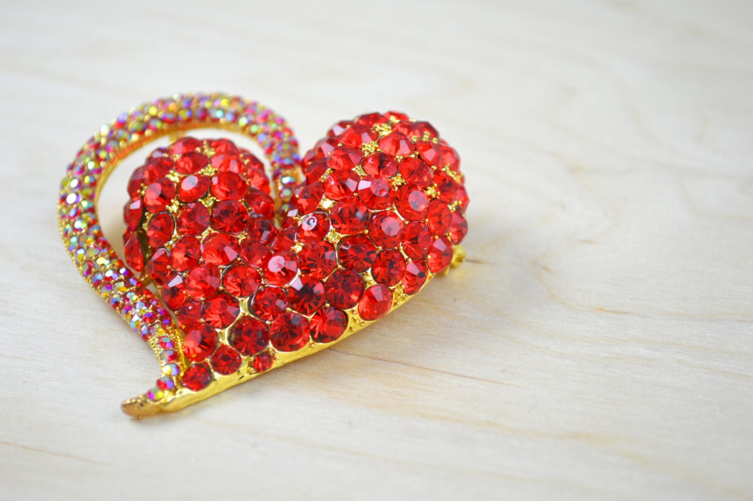 Red Heart Broach. Large and Bold Red and Gold Heart With Red - Etsy