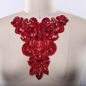 Red Applique/ Red Sequined Applique Red Beaded Applique/ Red Collar ...