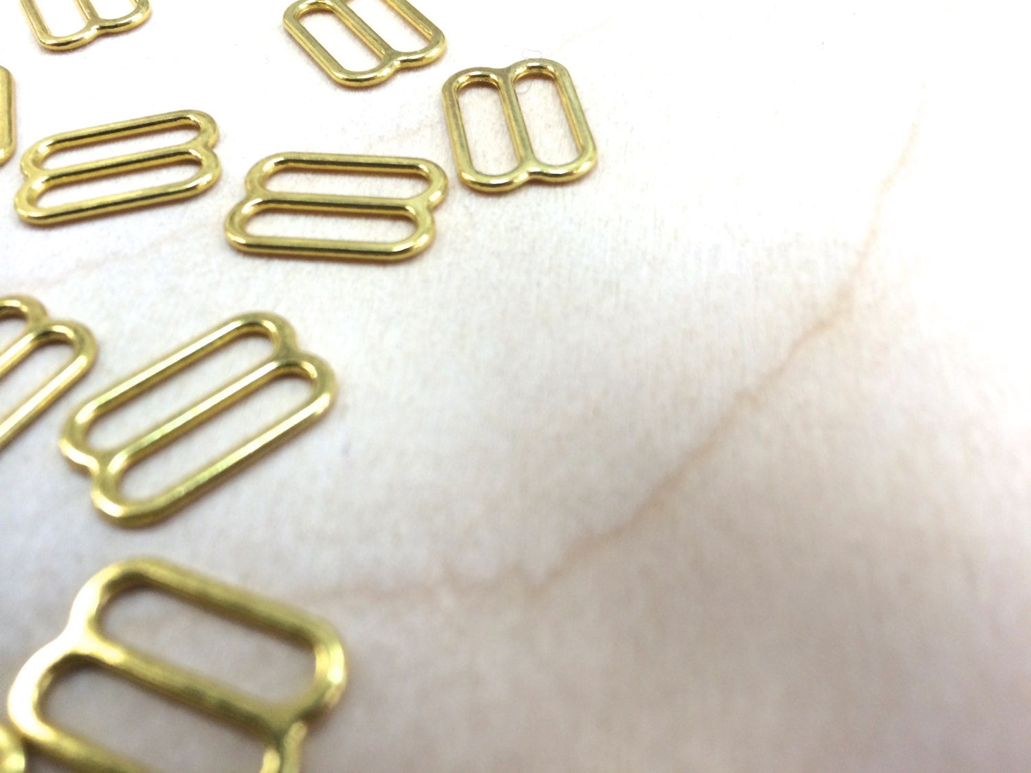 1 Dozen 1/2" Gold Strap Adjuster, Slider for Bras or Swimwear. Yellow ...