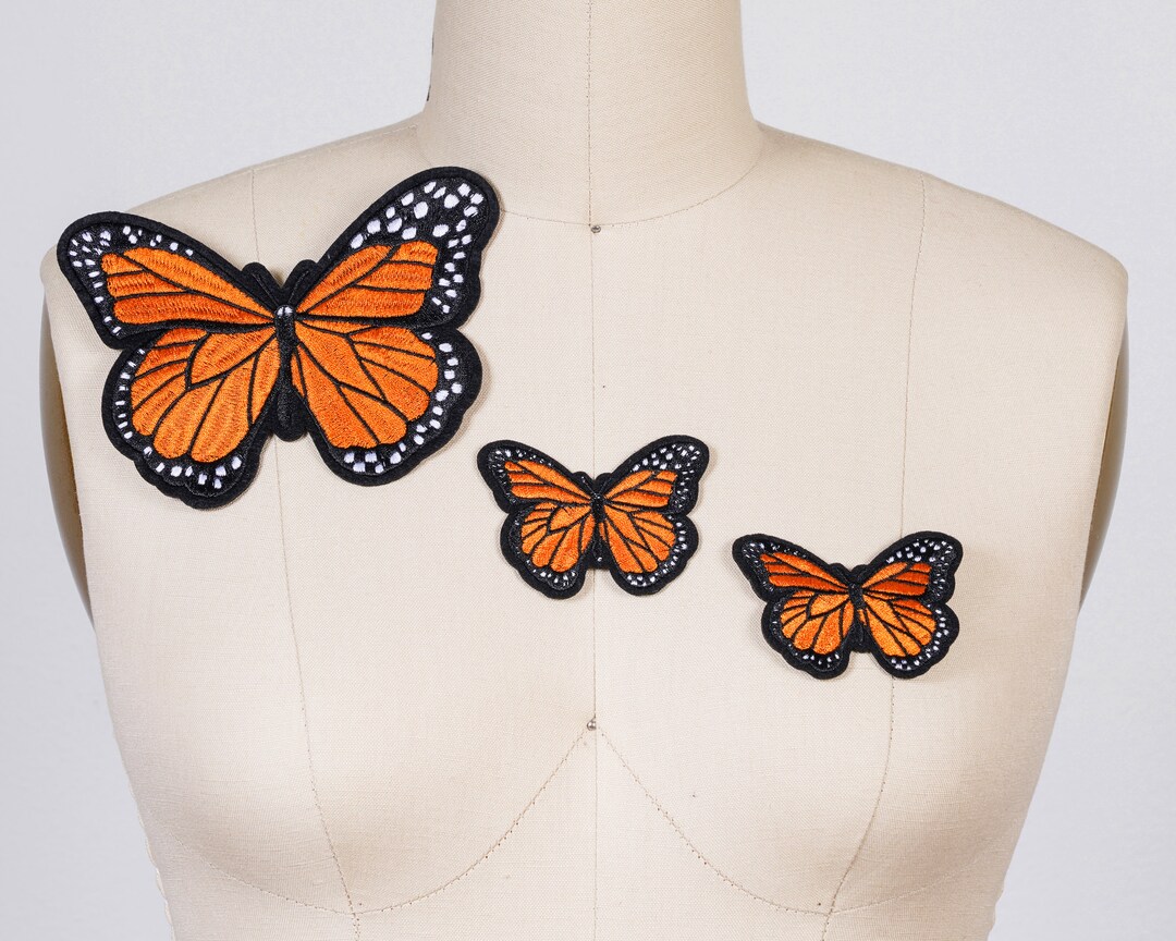Monarch Butterfly Patch 1990s Inspired Bold Embroidery Butterfly Applique / Orange and Black ...