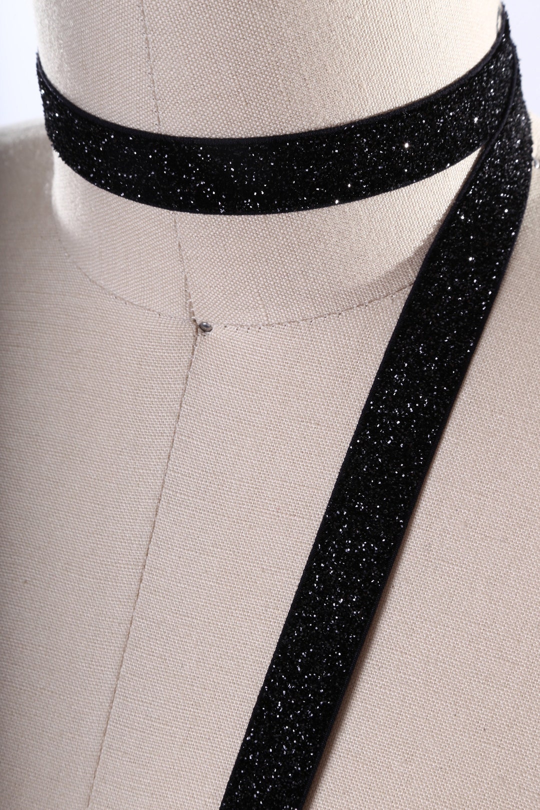 Black Glitter Elastic / 2 Yards/ Black Elastic / Stretchy Trim / 15mm ...