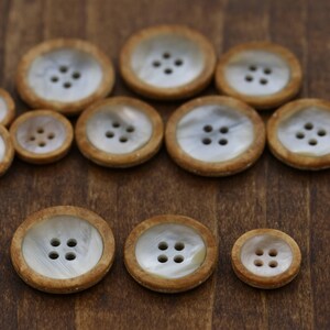 Faux Shell Button With Faux Wood Outer/ 1 Dozen/ 4 Hole Button/ Shirt ...
