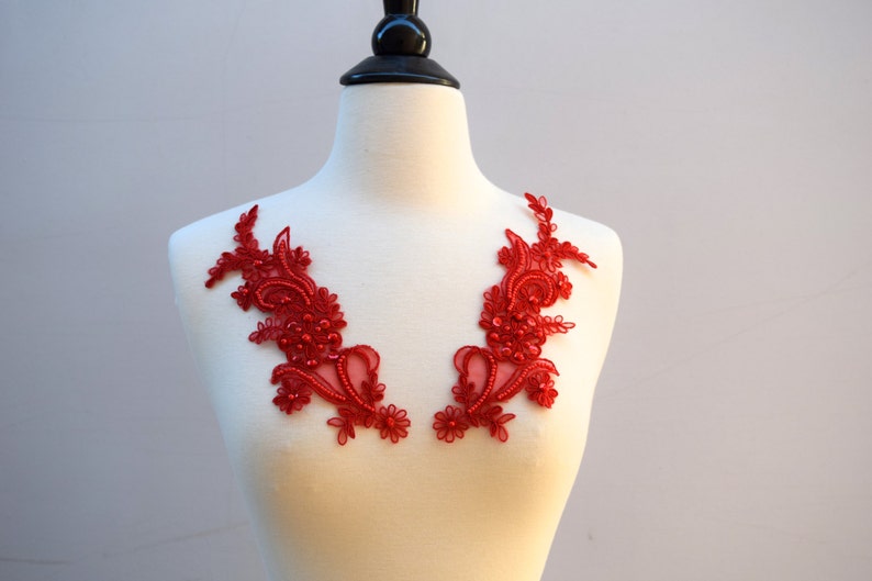 Red Applique Red Beaded Lace Applique. Simply Classic Red | Etsy