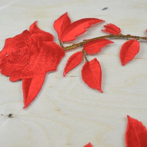 2 Red Embroidered Roses Brilliantly Vibrant Red Embroidery Flower ...