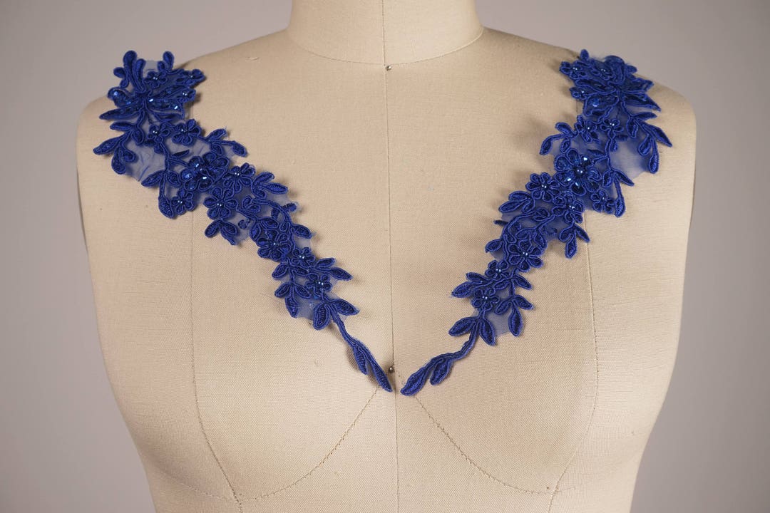 Royal Blue Applique/beaded Lace Applique/ Royal Blue Pair Applique ...