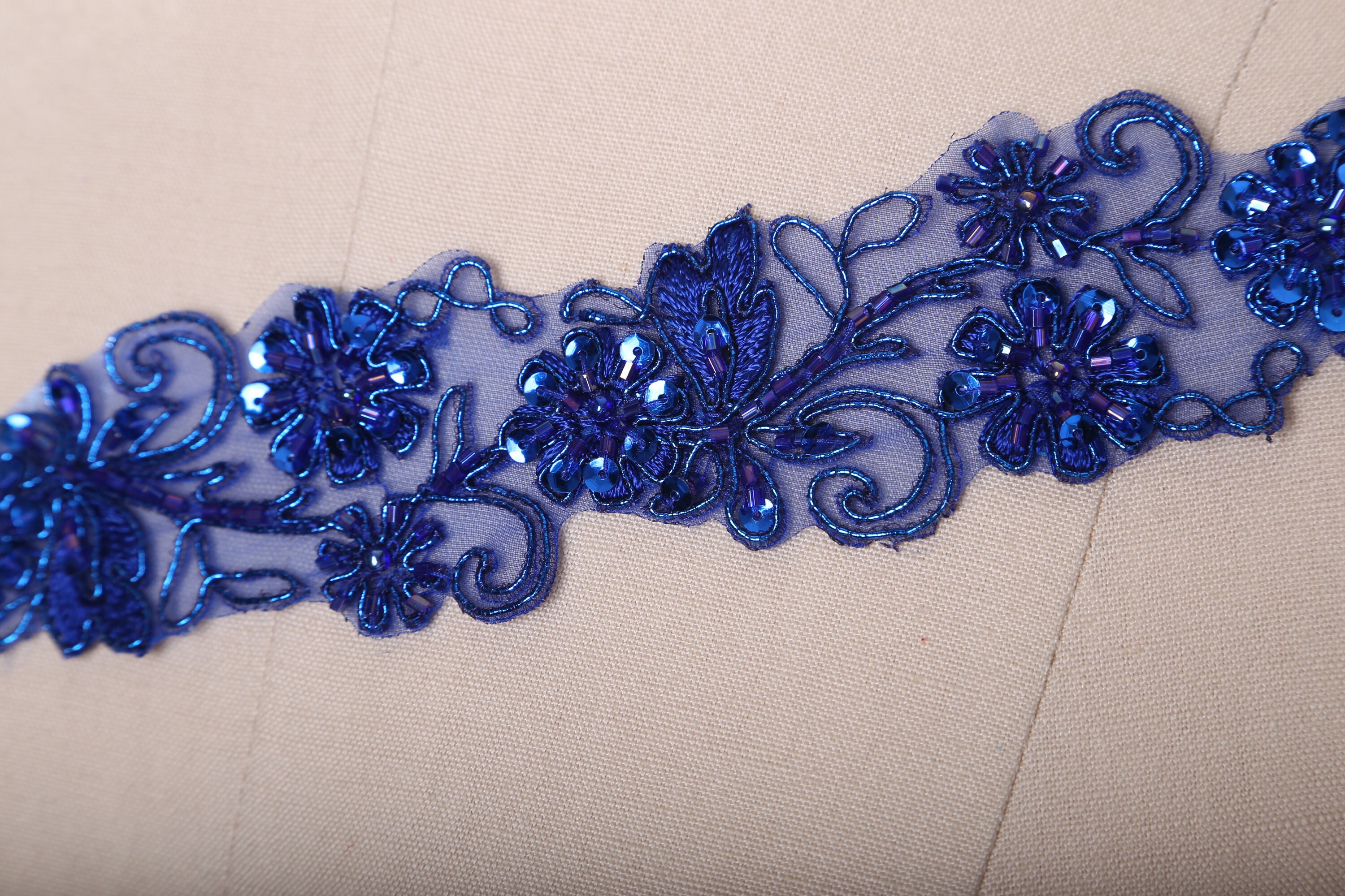 Royal Blue Lace Trim Royal Blue Beaded Lace Trim. Sequined | Etsy