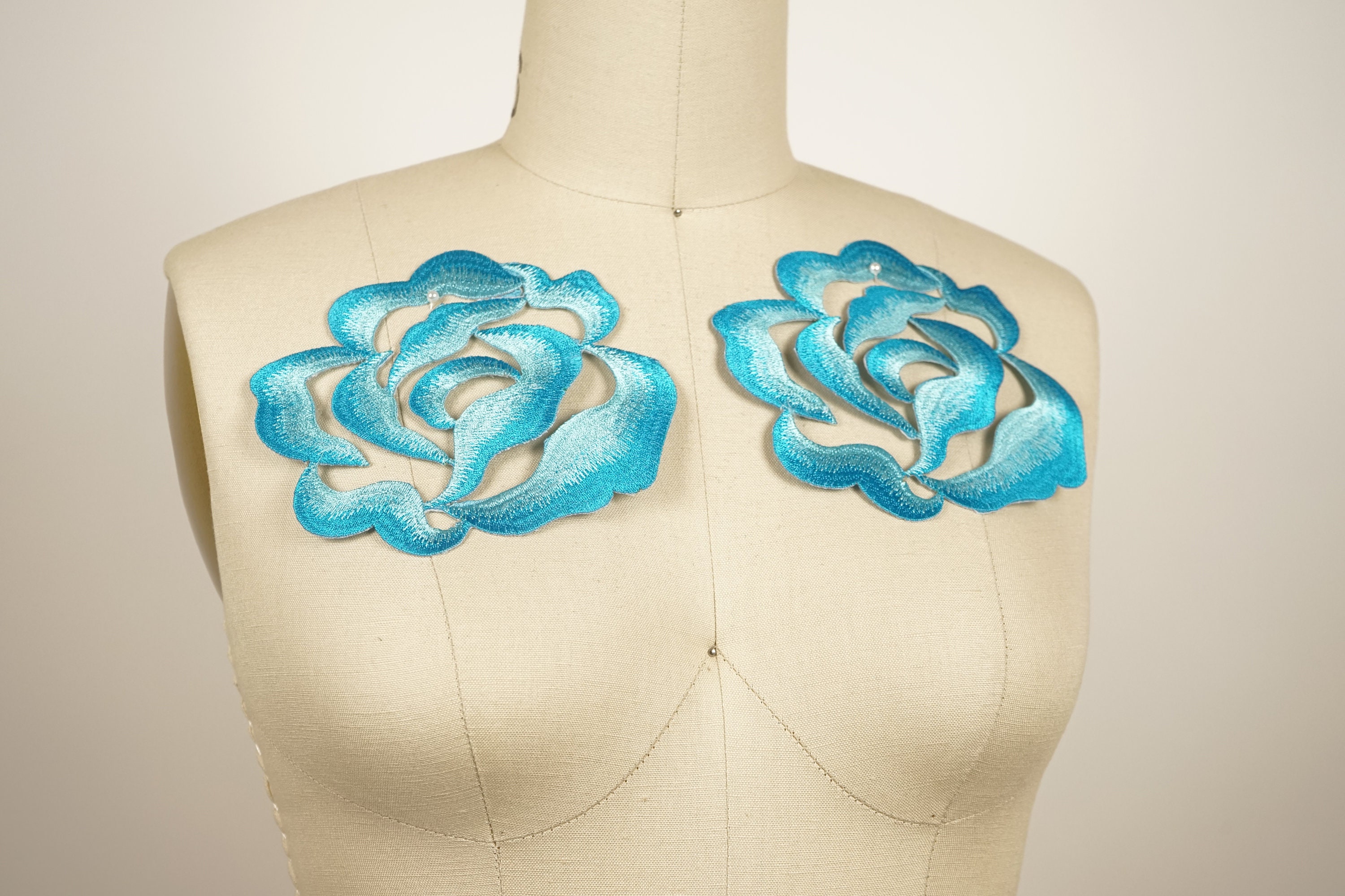 Blue Flower Patches 2 Pieces / Blue Embroidery Flower | Etsy