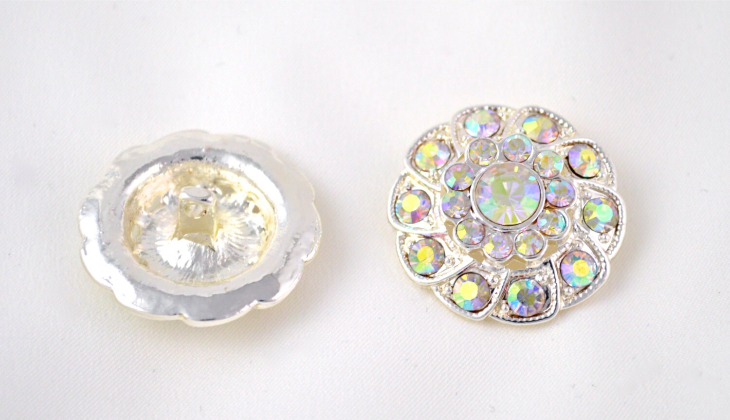 Iridescent Rhinestone Button Silver Rhinestone Button 1 Piece | Etsy