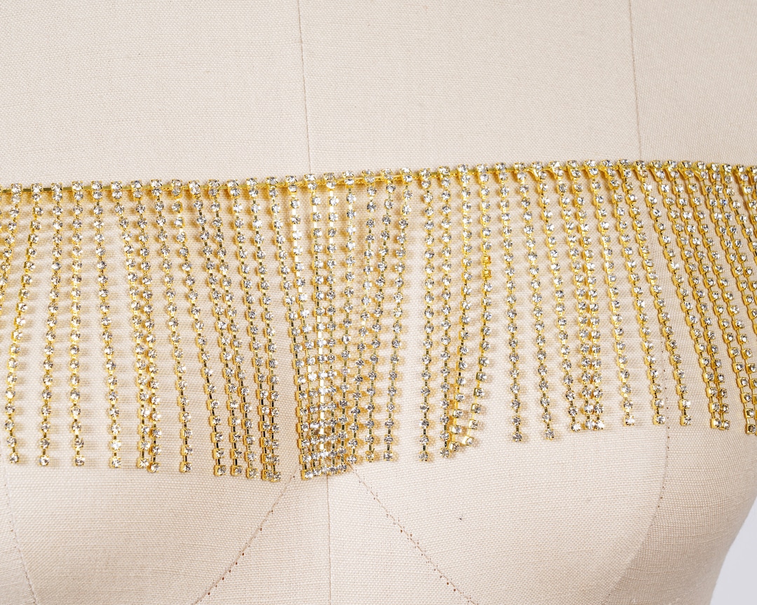 Gold Rhinestone Fringe 4" Height Metal Backing Flapper 18” - Etsy