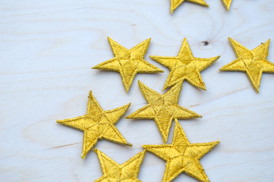 Gold Star Iron-on Patches: Metallic Thread Embroidery, 5 Pieces - Etsy