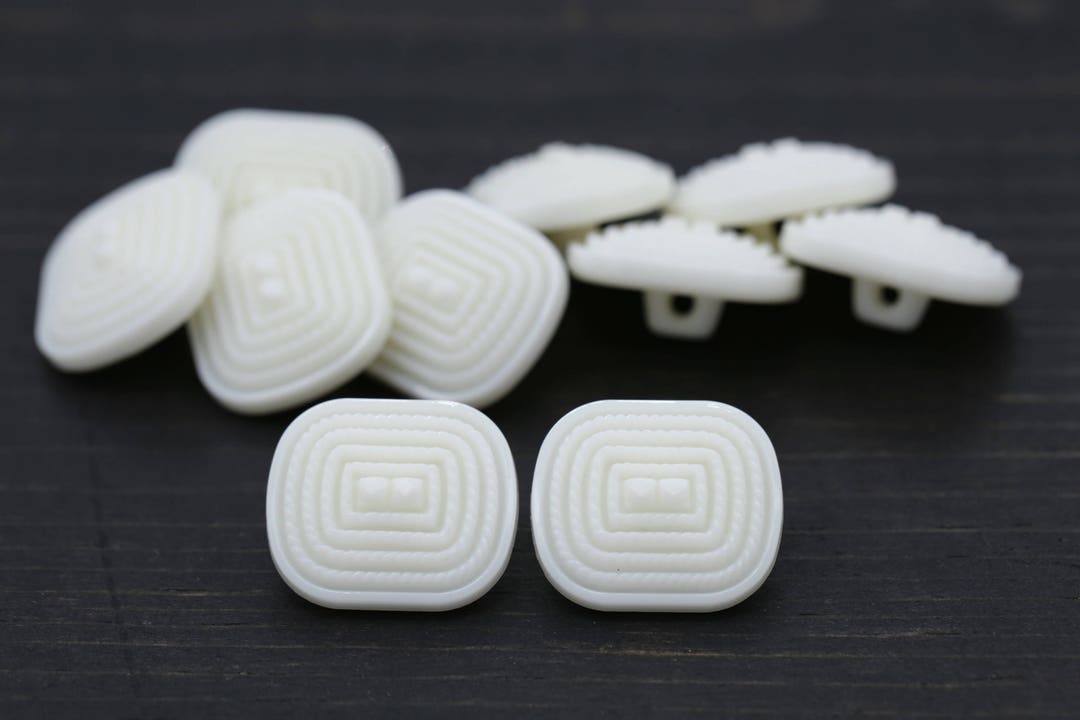 White Plastic Button Rectangular Button 25 Pieces / Shank Button ...
