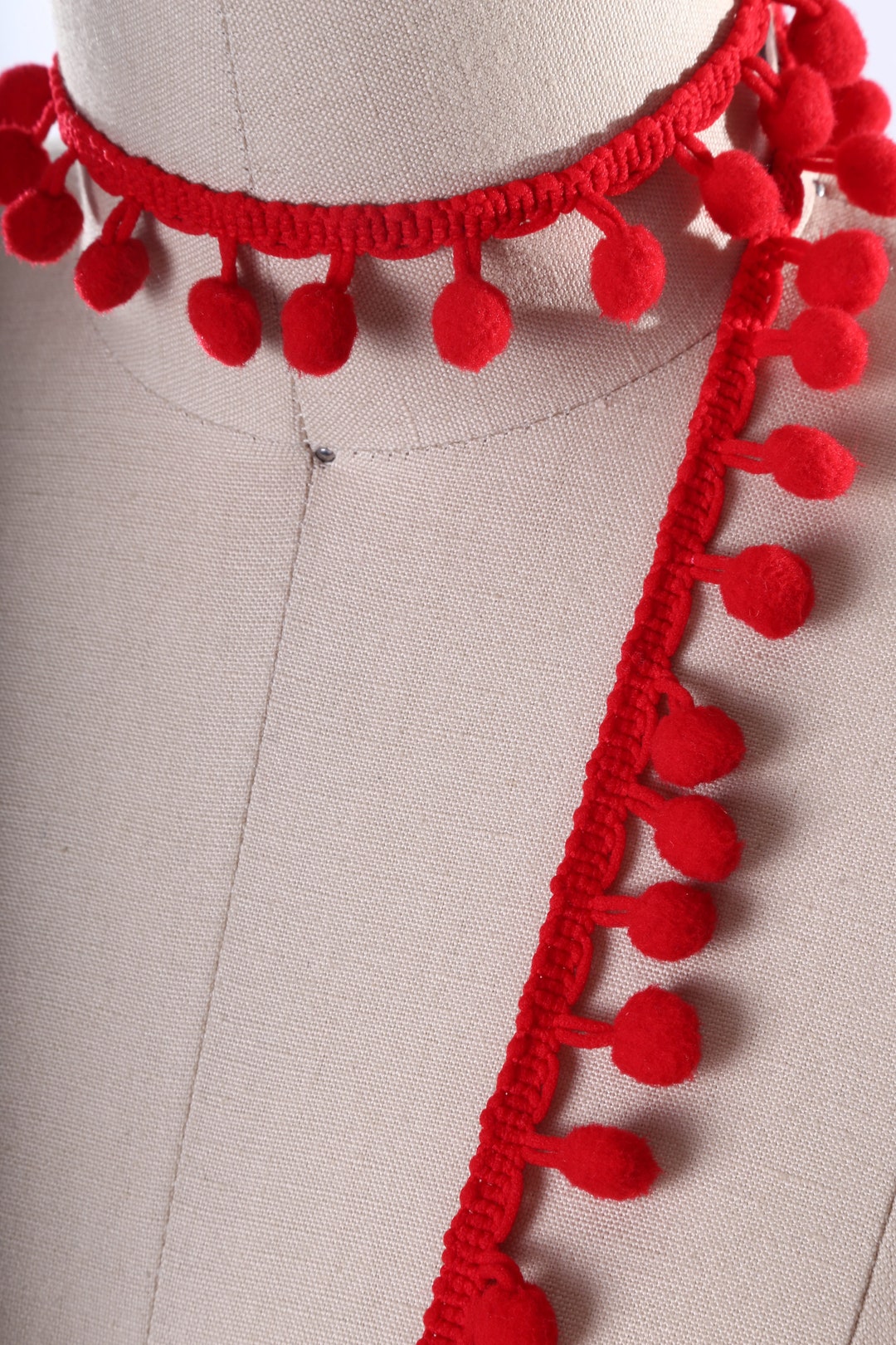 Red Pom Pom 2 Yards Apple Red Pom Pom Trim. Quirky Red Pom Pom Fringe ...