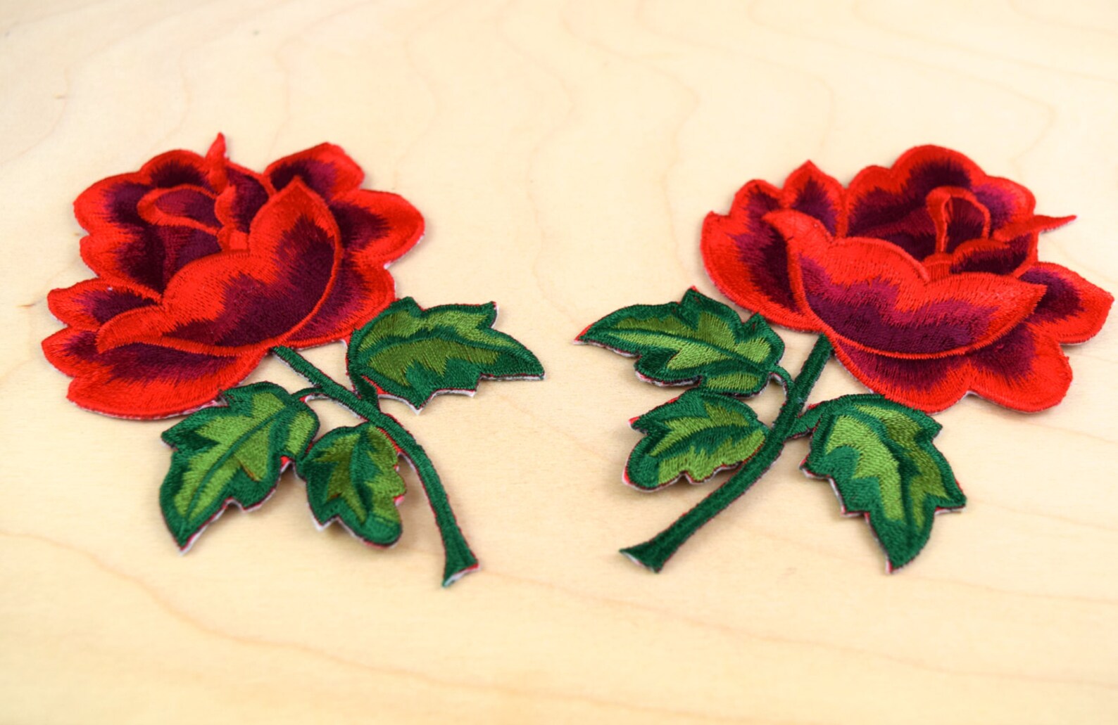 Rose Patches 2 Red Rose Embroidery Patches Strickingly Vibrant - Etsy