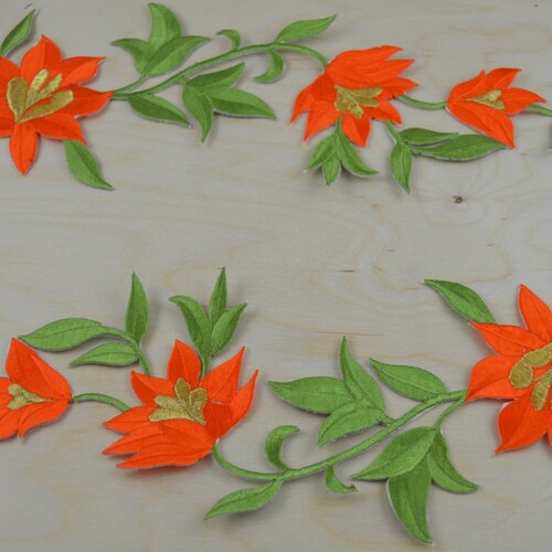 2 Red and Purple and Green Lily Embroidered Flower Patches/ | Etsy
