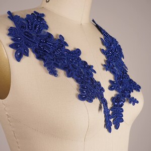 Large Royal Blue Applique/ Beaded Applique in Remarkable Shape. Pair ...