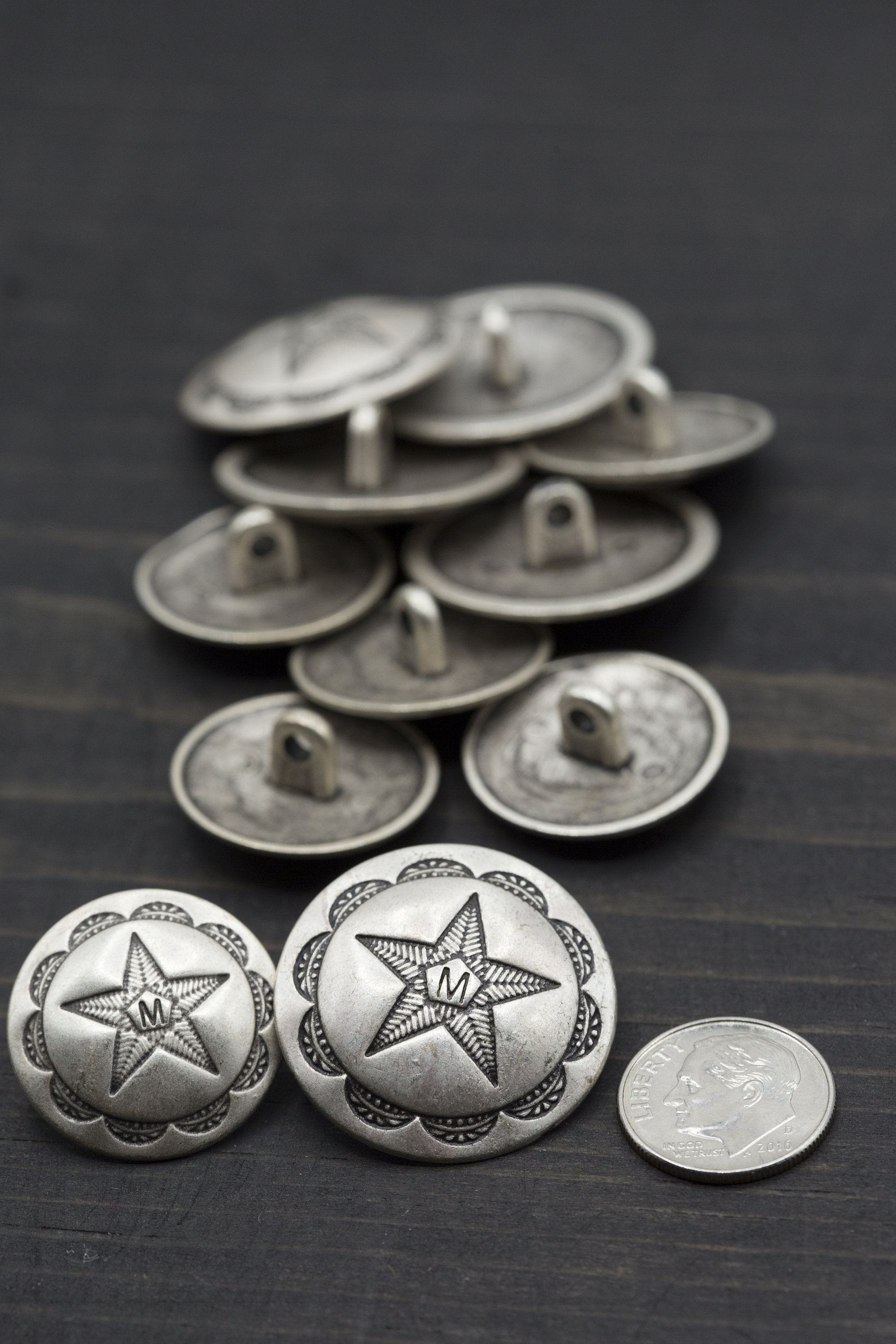 4 PCS Silver Metal Button Star Button M Centered Letter Shank Backing ...