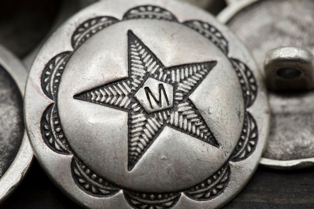 4 PCS Silver Metal Button Star Button M Centered Letter Shank Backing ...