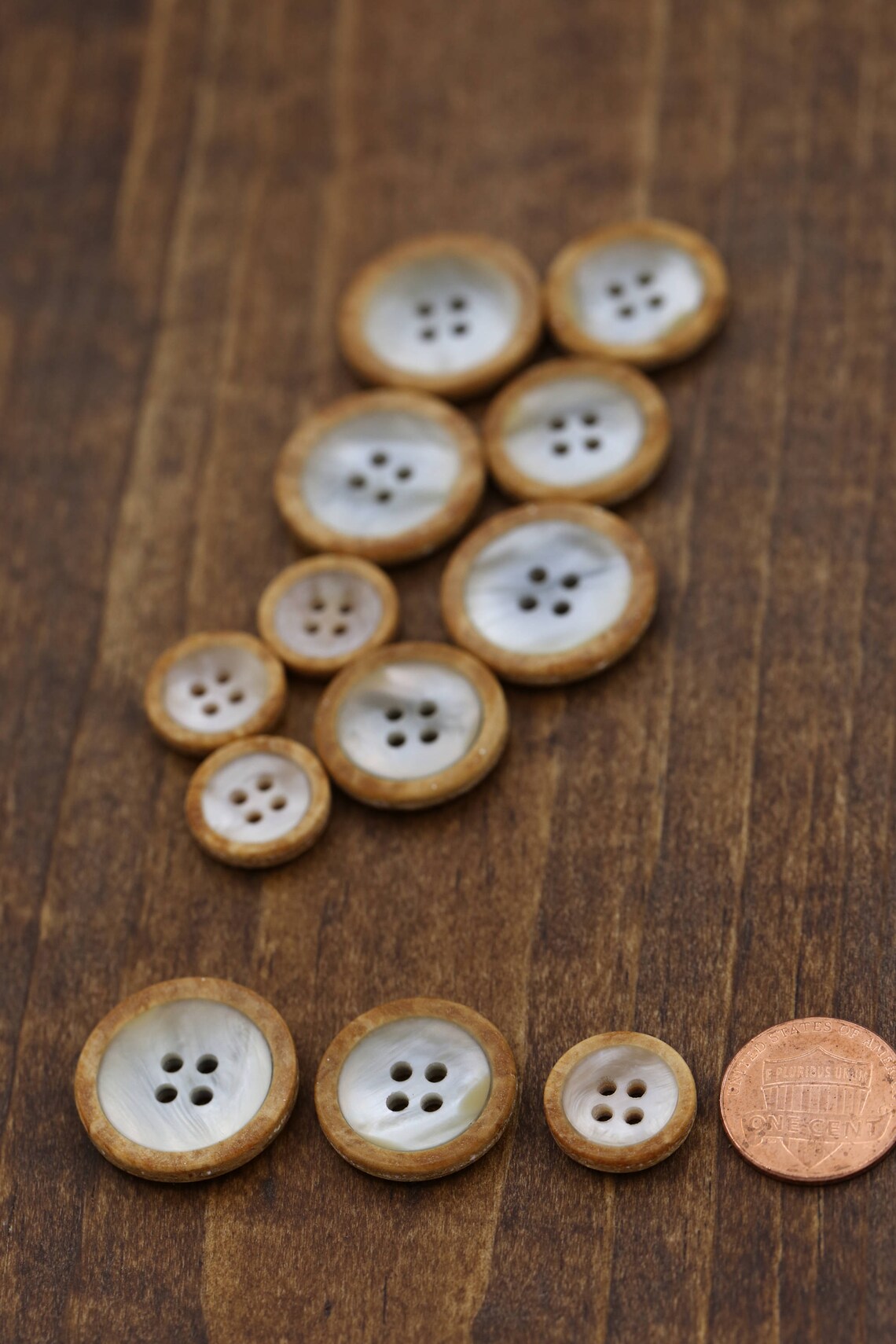 Faux Shell Button With Faux Wood Outer/ 1 Dozen/ 4 Hole | Etsy