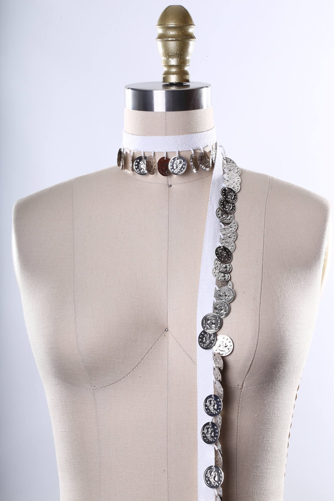 White With Silver Coin Trim/ Coin Fringe Trim/ Belly Dancer Trimming ...