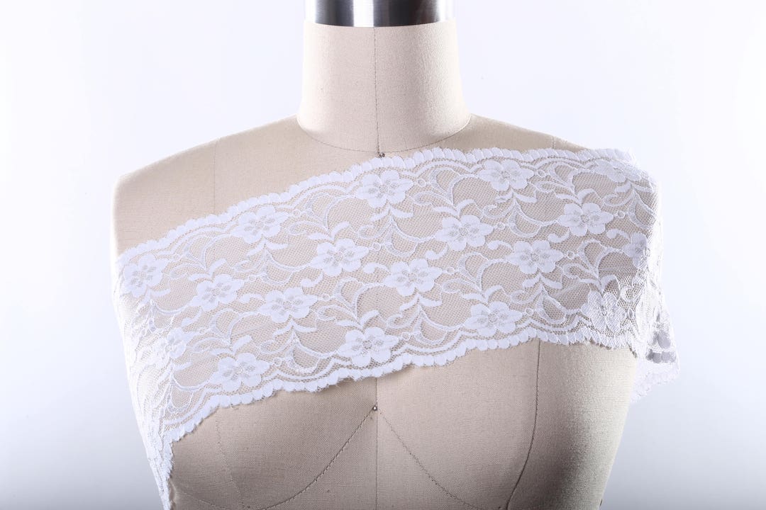 Ultra Wide White Stretch Lace Floral Design/ Wide Lace Elastic/ Perfect ...
