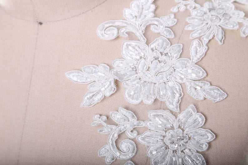 Ivory Applique White Applique/ White Beaded Applique | Etsy