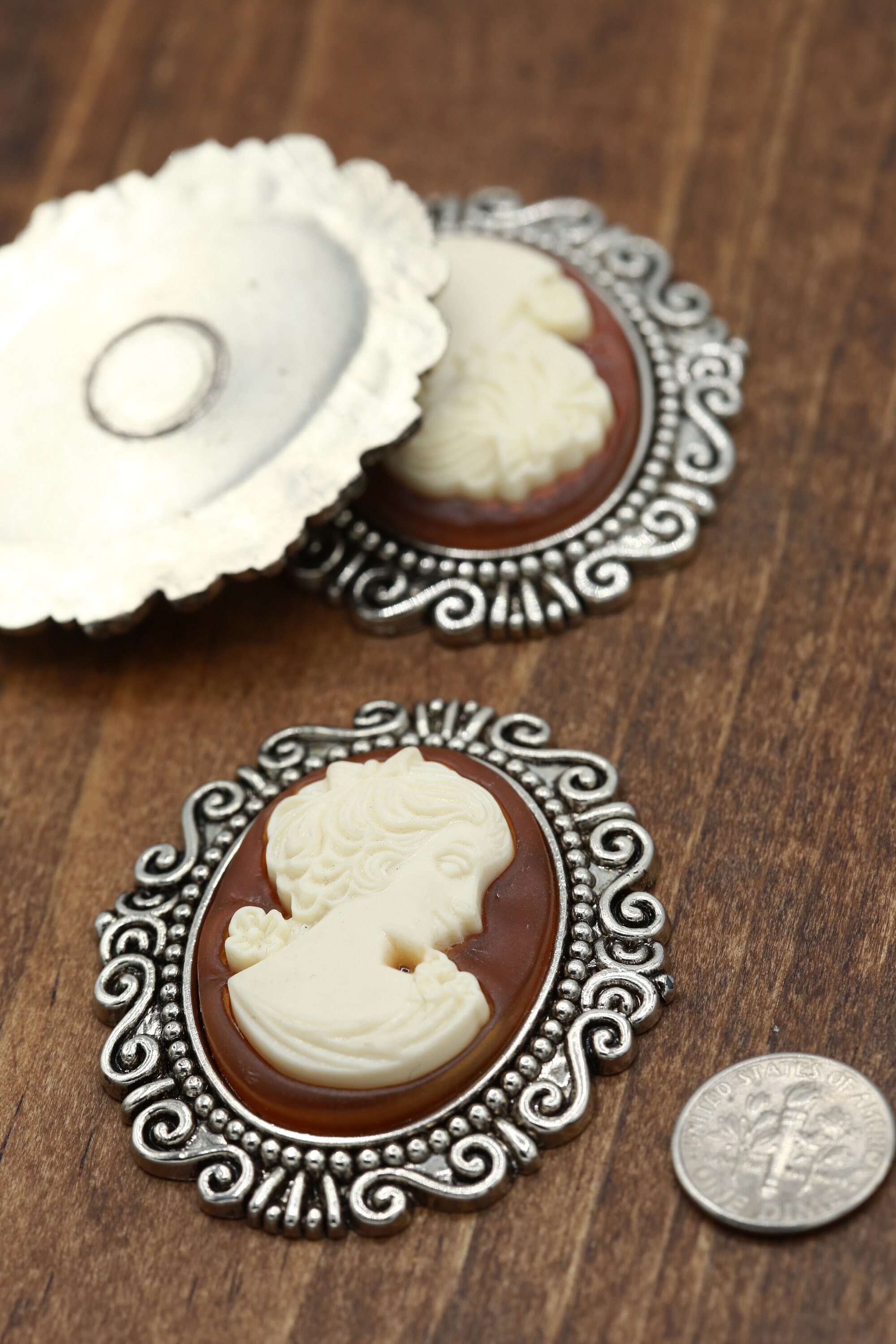 Cameo Button Ivory Face Gold Background and Silver Frame - Etsy