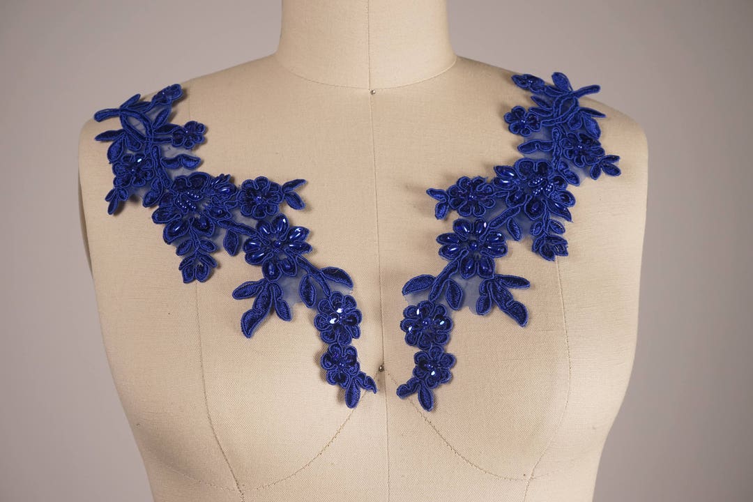 Royal Blue Applique Royal Blue Floral Applique Symmetrical Two Piece ...