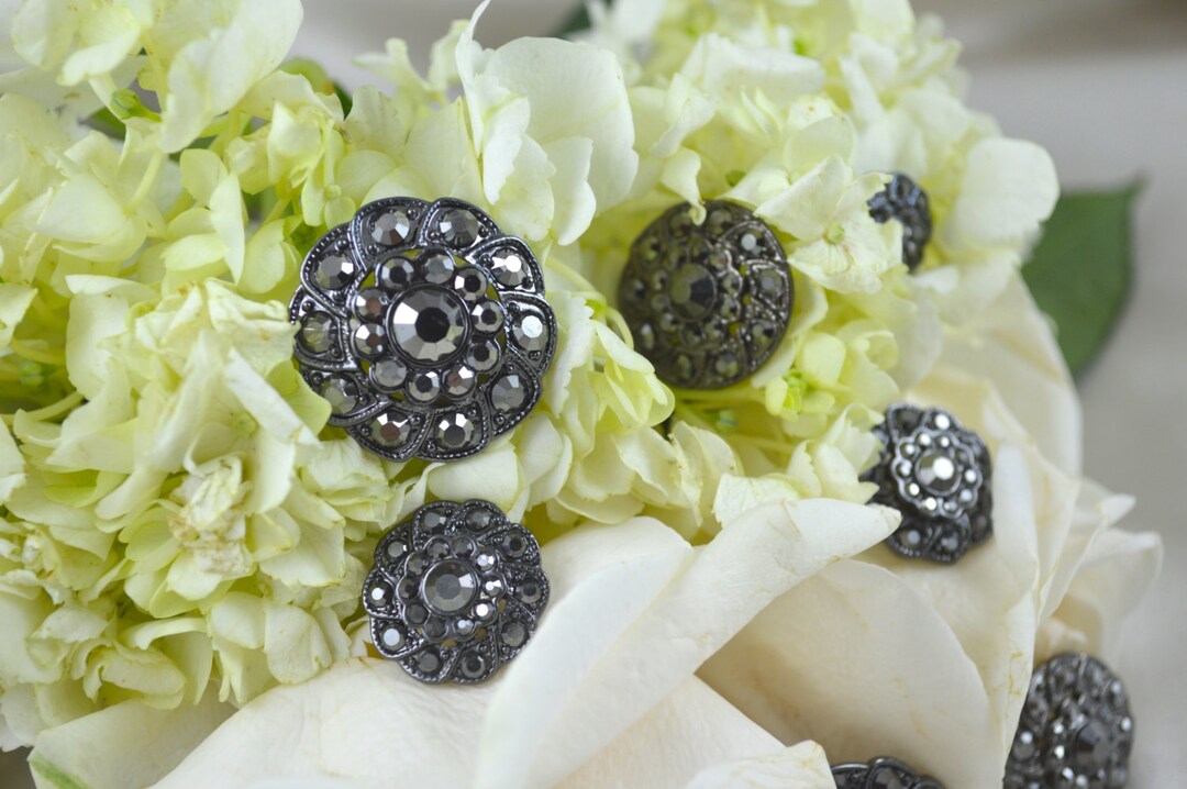 Gunmetal Rhinestone Button: Graphite Shank Button - Geneva's Classic - Etsy