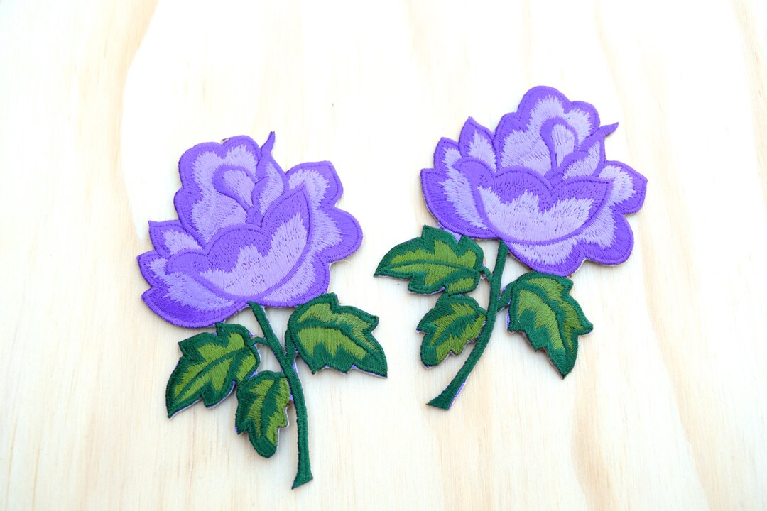 2 Purple Flower Patches Embroidery Applique With Iron-on Backing ...