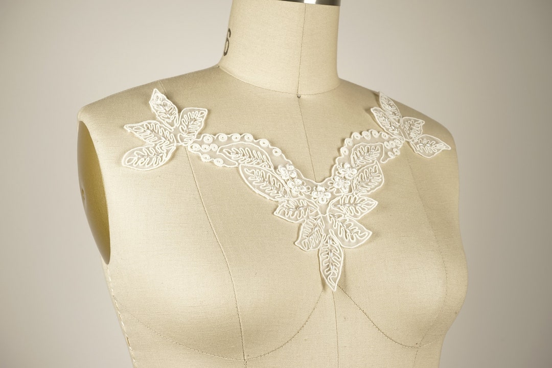 Ivory Collar Applique Bridal Lace Applique Neckline Collar Applique ...