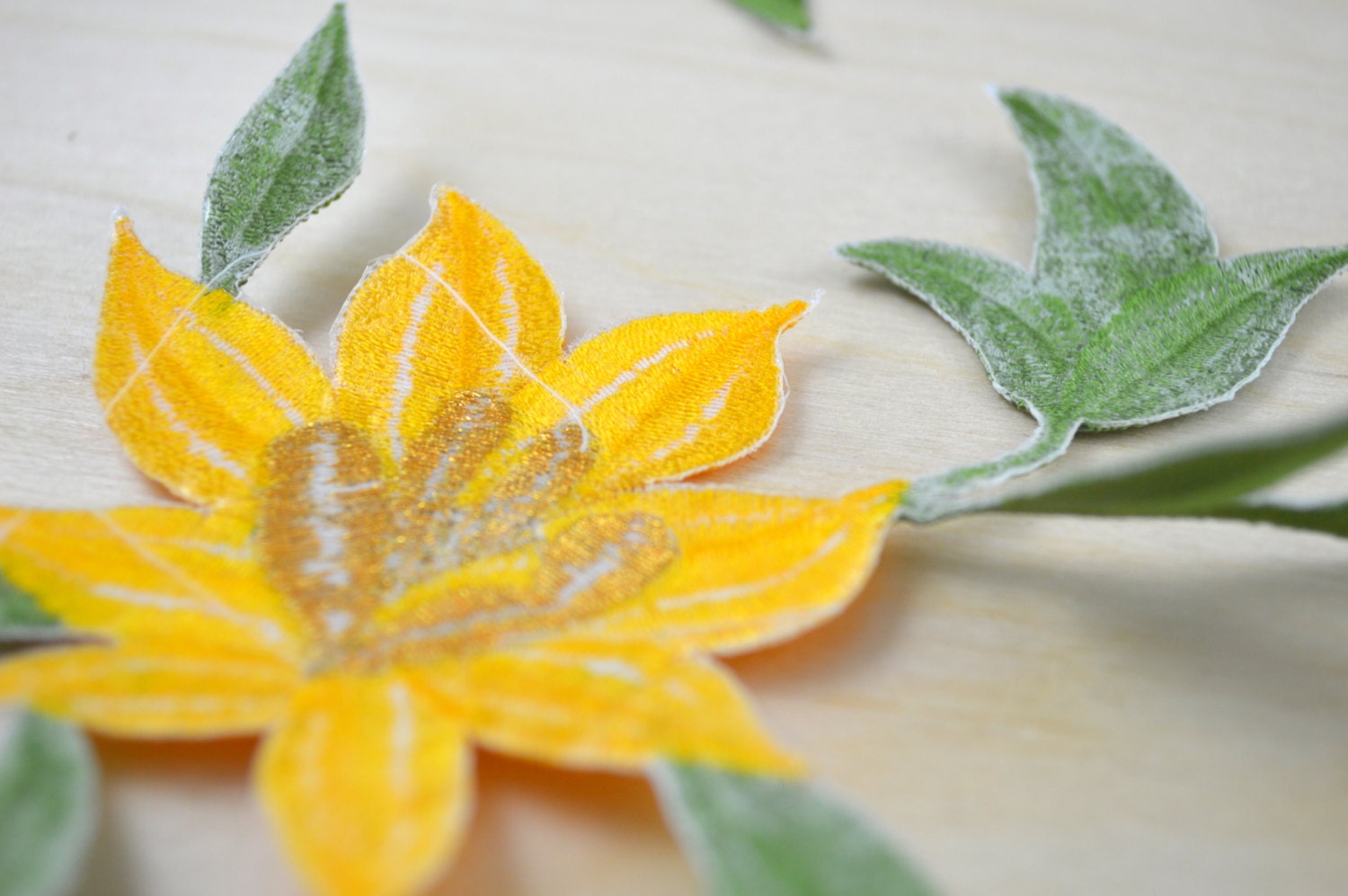 2 Yellow and Green Lily Flower Patches/ Applique With Iron-on Backing ...