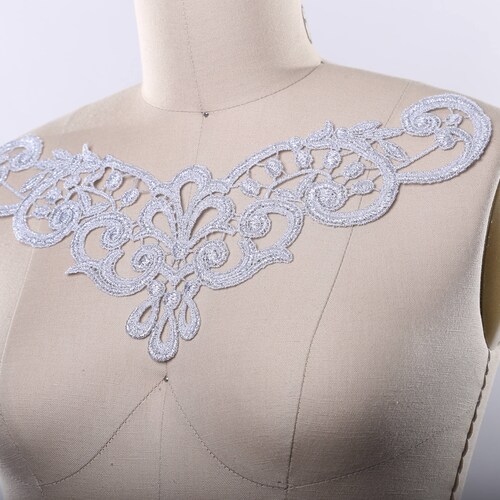 Silver Applique/ Silver Beaded Applique/ Silver Collar | Etsy