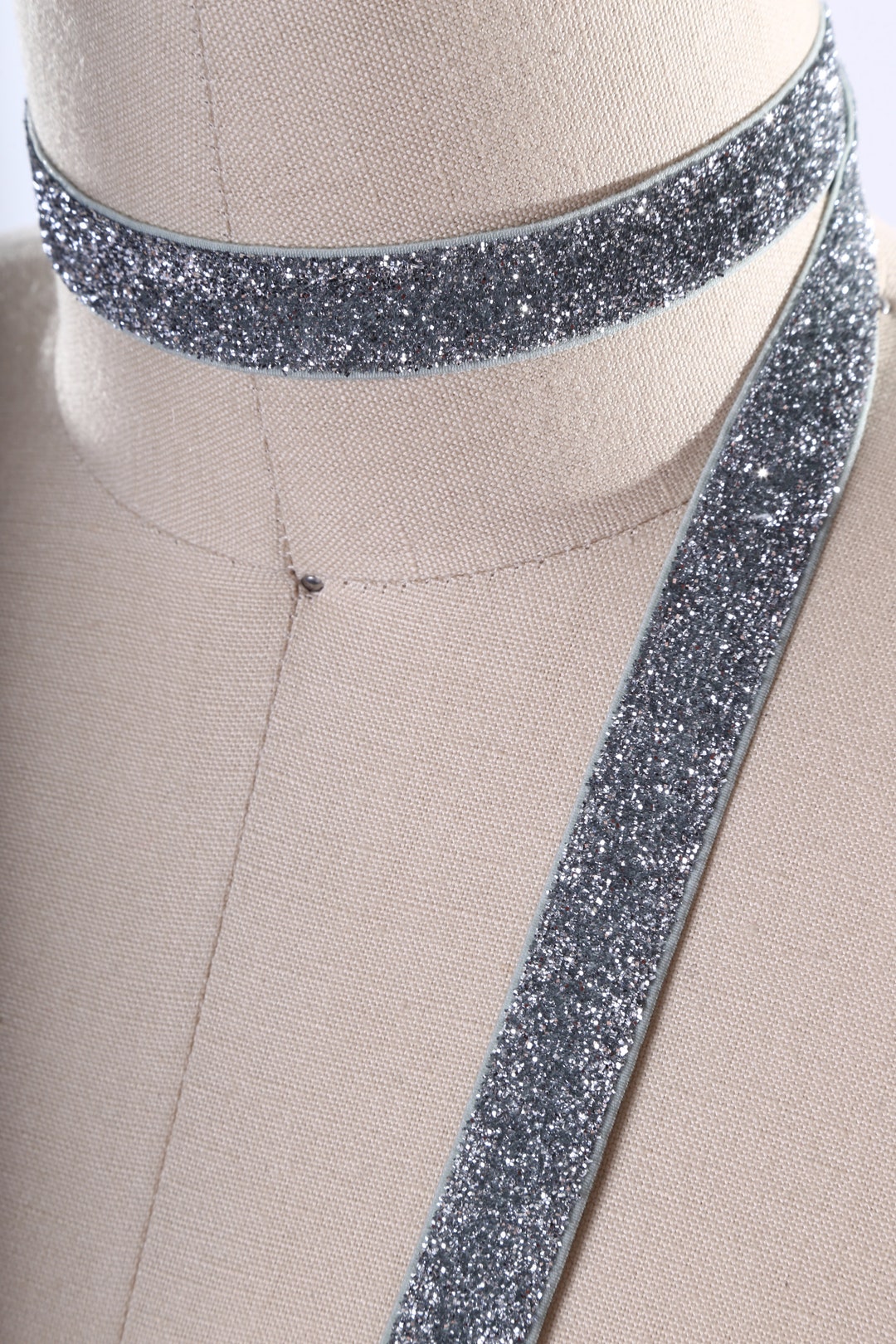 2 Yards Silver Glitter Elastic 5/8" 15mm/ Stretch Lace Trim/ Silver ...