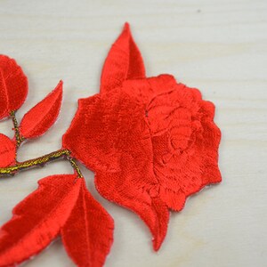 2 Red Embroidered Roses Brilliantly Vibrant Red Embroidery Flower ...