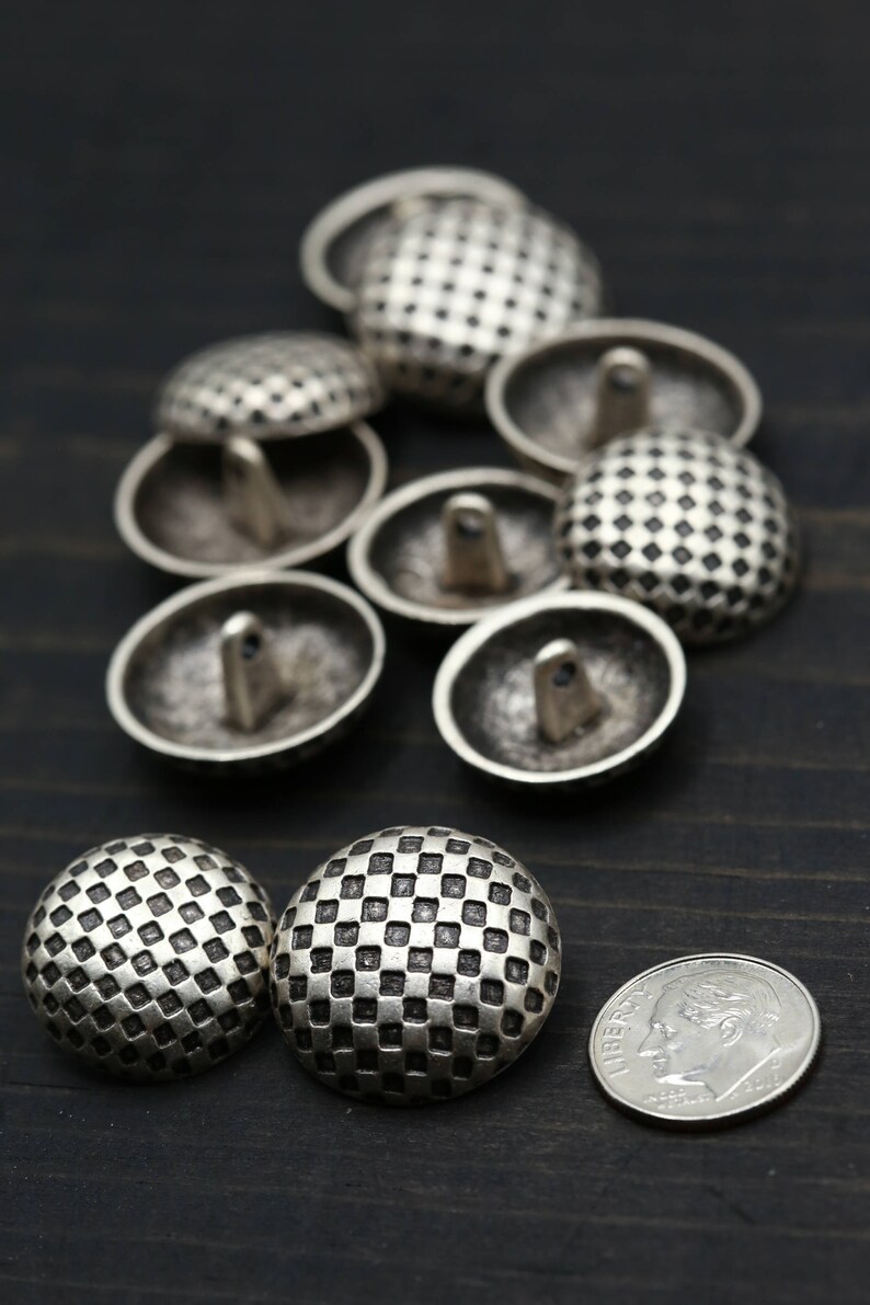 4pcs Checkered Silver Metal Button/ Shank Button/ 32L 20mm - Etsy