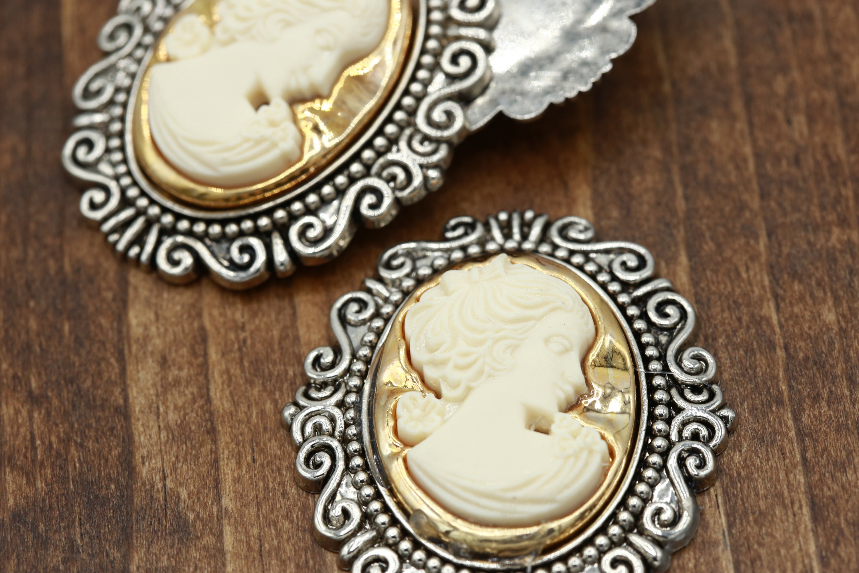 Cameo Button Ivory Face Gold Background and Silver Frame - Etsy