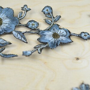 Blue Flower Embroidered Applique: Antique Gold Detail, Iron-on (set of ...