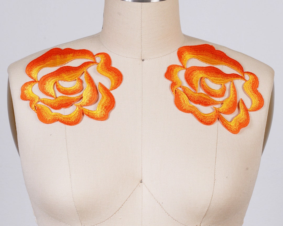 Orange Flower Patch Iron on Orange Rose Patch Two Toned Tiger Color ...