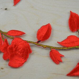 2 Red Embroidered Roses Brilliantly Vibrant Red Embroidery Flower ...