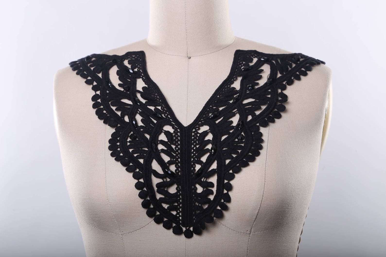 Black Cotton Neckline Applique: Vintage Inspired Jewel Trim - Etsy