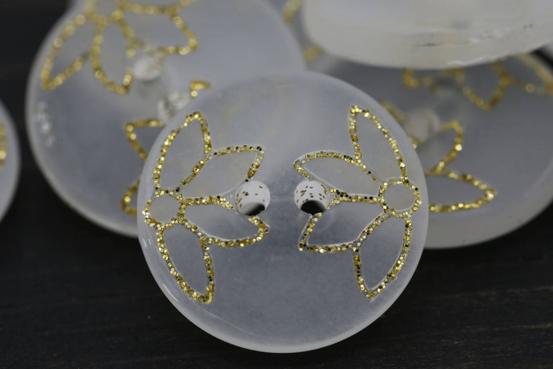 Clear Plastic Button 1 Dozen/ Frosted Button/ Two Hole Button/ Gold ...