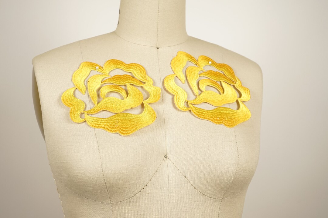 Yellow Rose Embroidery Applique: Iron-on Flower Patches (set of 2) - Etsy