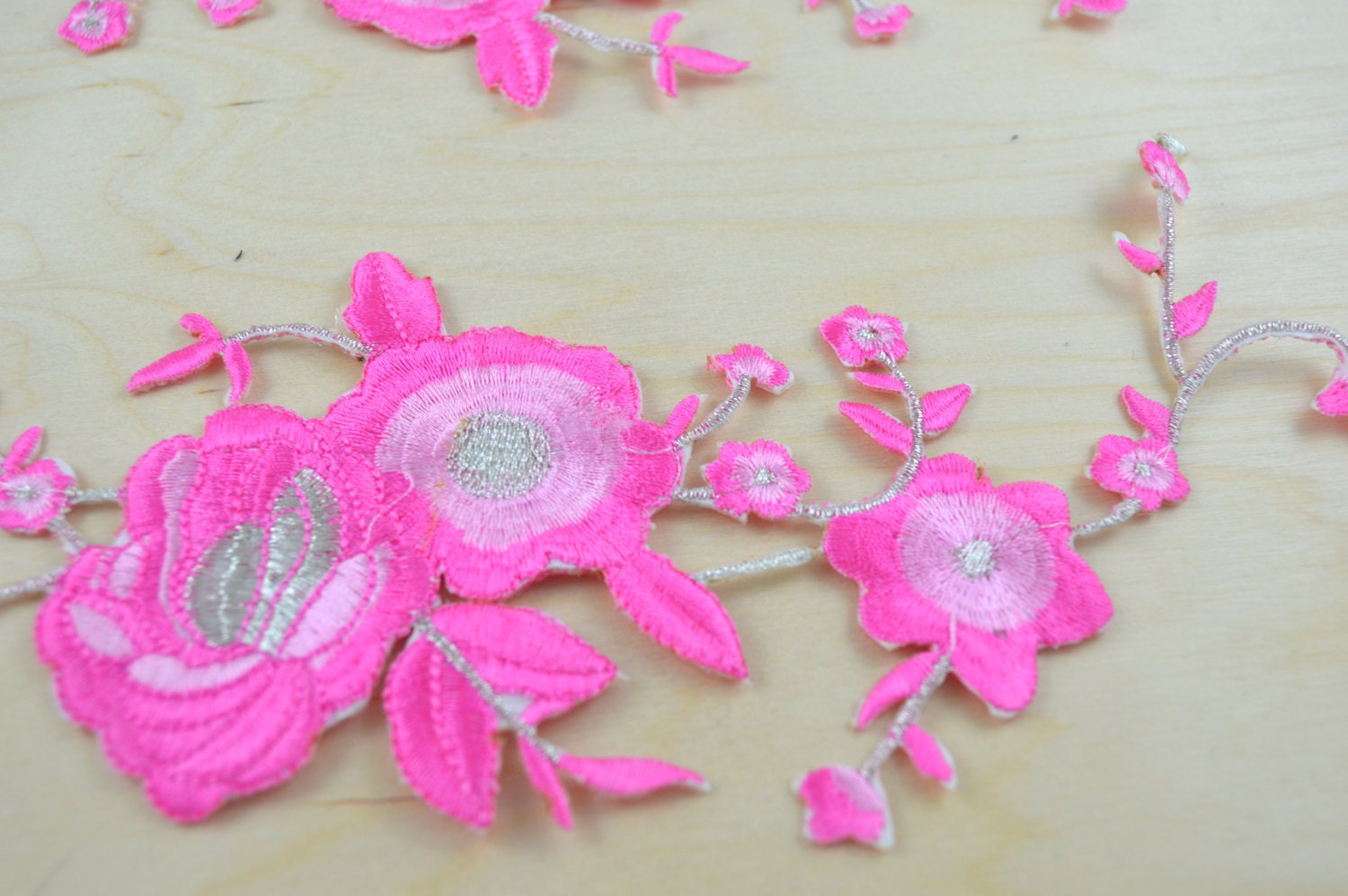 2 Pink Flower Patches. Pretty in Pink With Silver Accents | Etsy